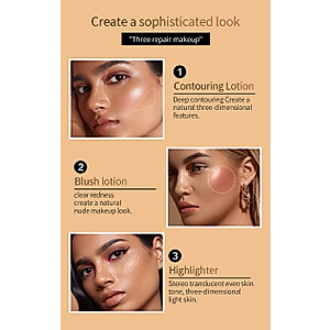 3 Pcs Liquid Contour Beauty Wand Set, Contour & Blush & Highlighter Stick with Cushion Applicator， Attached Easy to Blend, Long Lasting & Smooth Natural Matte Finish (#02#03#05)