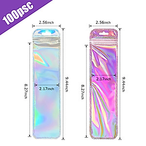 100 PCS Resealable Holographic Bags, Holographic Rose ziplock Packaging Storage Bag for Jewelry, Lip Gloss, sticker, lash, Candy, Snack, 2.56x9.44"