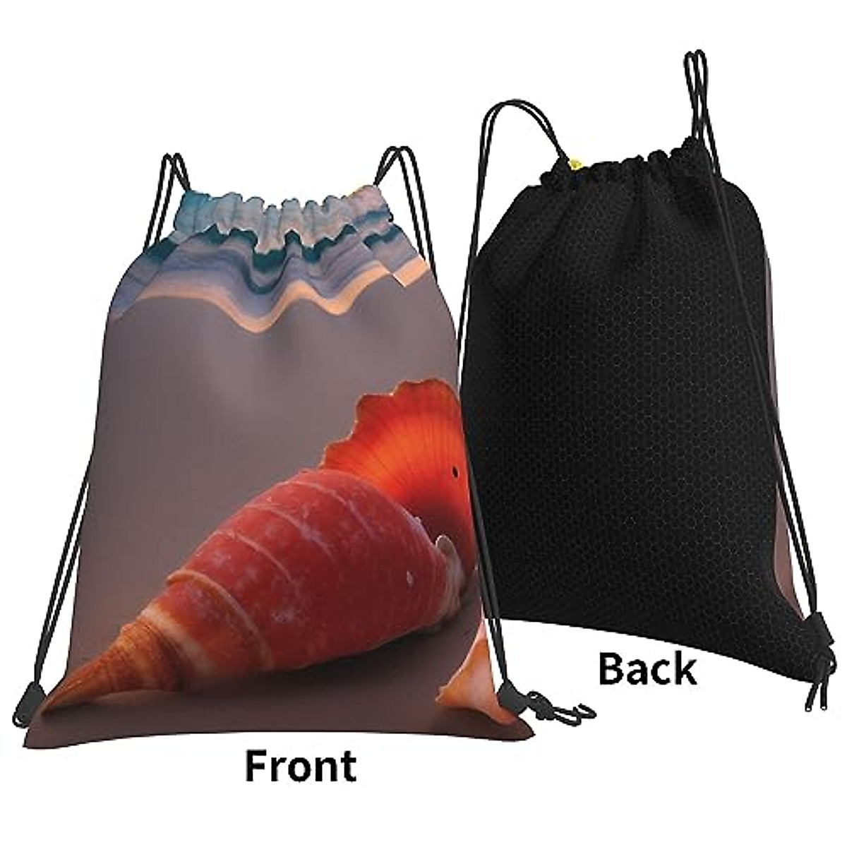 Shell Beach Sunset Drawstring Backpack For Men And Women'S Sports And Fitness Bag, Large Size, Zippered Pocket, Lightweight, Foldable And Portable For Travel