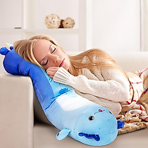 KMUYSL Axolotl Long Plush Pillow, 28" Soft Stuffed Animal Plush, Cute Plush Pillow, Kawaii Stuffed Plushies Dolls for Girls Kids, Chrismas Birthday Gift, Blue (Blue-28Inch)