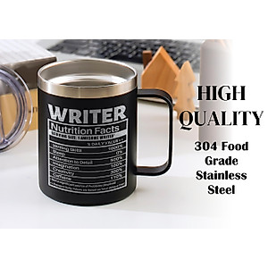 Onebttl Writer Gifts for Women/Men - 12oz Stainless Steel Insulated Mug with Lid - Graduation/Birthday/Christmas Gift for Writers, Novelist, Scriptwriter - Facts, Black