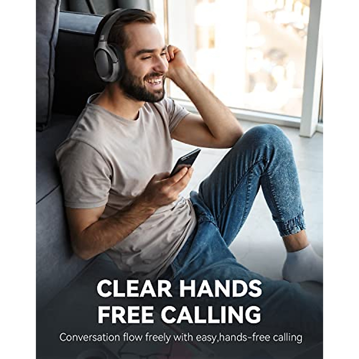 TZS Active Noise Cancelling Headphones, Wireless Over Ear Bluetooth Headphones - 50H Playtime Hi-Fi Stereo Dynamic Deep Bass, Soft Earmuffs Headset with HD Mic for Computer, Travel, Home, Office