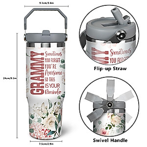 ysnifeiw 30oz Grandma Tumbler with Handle and Straw, Stainless Steel Insulated Nana Cup with Top Handle and Lid, Grandma Coofee Mug Christmas Birthday Gifts for Grammy/Gigi/Mimi