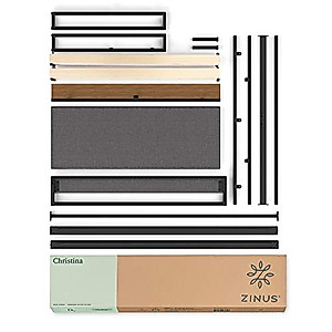 ZINUS Christina Upholstered Platform Bed Frame with Brown Headboard Shelf / No Box Spring Needed / Wood Slat Support / Easy Assembly, Queen