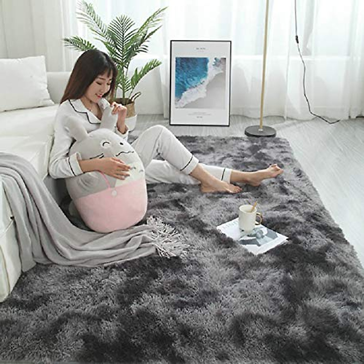 Soft Indoor Modern 3x5 Area Rugs Shaggy Fluffy Carpets for Living Room and Bedroom Nursery Rugs Abstract Home Decor Rugs for Girls Kids Dark Grey