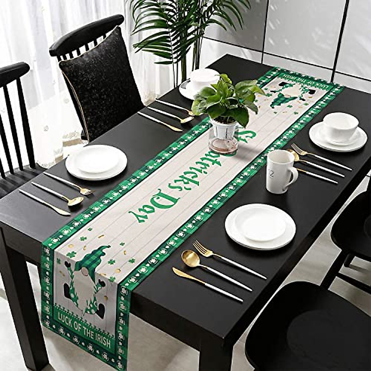 St Patricks Day Table Runner, 72 Inches Long Green Burlap Table Decor Runner, Gnome Grass Rectangle St. Patrick's Day Runners, Perfect Irelan Table Decorations Decor for The Home ( 13 x 72 Inches )