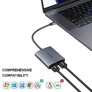 Qwiizlab USB C to Dual HDMI Adapter for Windows & Mac, Two Monitors Output (1x 8K@30Hz, 1x 4K@60Hz), Supports DisplayPort Alt Mode for Multi-Stream Transport