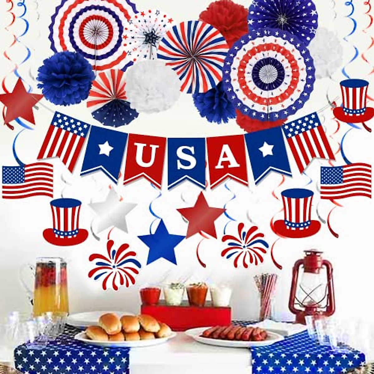 MZ.ogm Fourth of July Decorations Patriotic Day Party Decorations USA Banner 4th of July Decor Veterans Day Decorations Red White & Blue Memorial Day Decorations