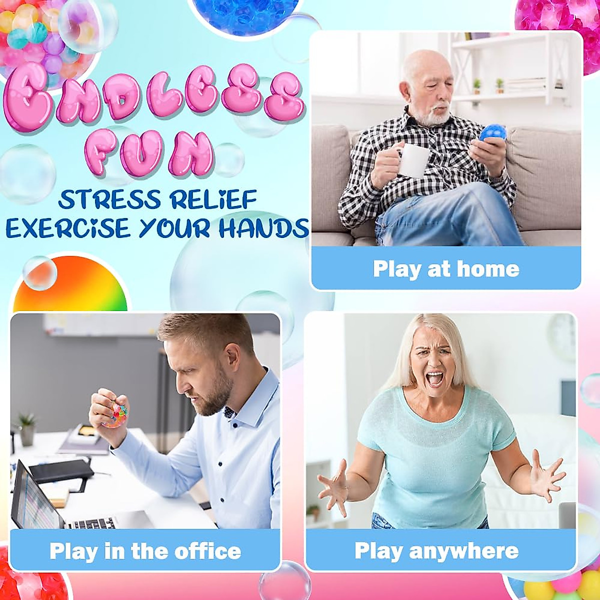 DULEFUN Stress Balls 12pcs Squishy Balls for Adults Stress Relief Squeeze Fidget Balls Set for Party Favors Gifts