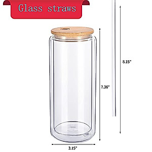 stonechic 6 Pack Pre Drilled Beer Can Glass Blank Double Wall Glass Cans with Bamboo Lid & Glass Straws for Snow Globe Glitter DIY 16oz