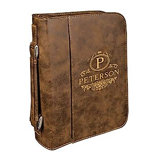 Personalized Large Leatherette Book/Bible Cover with Handle and Zipper | Custom Book/Bible Cover | Personalized Laser Engraved