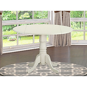 East West Furniture DLT-WHI-TP Dublin Modern Kitchen Table - a Round Dining Table Top with Dropleaf & Pedestal Base, 42x42 Inch, Linen White