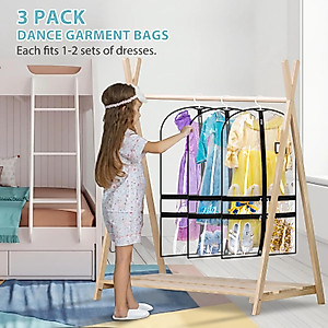 SLEEPING LAMB 3 Packs Clear Dance Garment Bags for Dancers with 4 Pockets, 40" Kids Dance Costume Garment Bag, Hanging Clothes Cover for Dance Competition, Recital, Travel & Closet Storage, Black