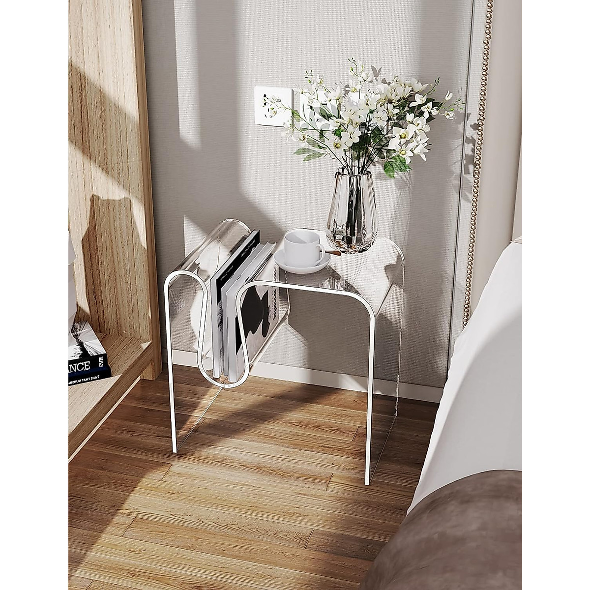 solaround Acrylic Side Table, Small End Table for Living Room,Bedside Table for Bedroom Lucite Nightstand (1, Clear, 17.7 * 17.7 * 11.8)