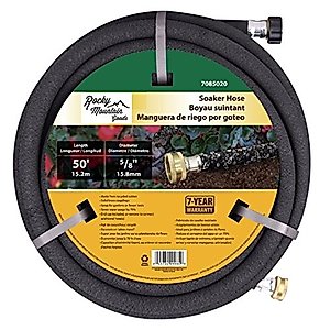 Rocky Mountain Goods Soaker Hose - Heavy duty rubber - Saves 70% water - End cap included for additional hose connect - Great for gardens/flower beds - Reinforced fittings (50-Feet by 5/8-Inch)