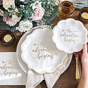Kate Aspen The Adventure Begins 72 Piece Classic & Elegant Paper Party Tableware Set (24 Guests), Party Supplies, Wedding Decor for Bridal Showers, Engagements and Receptions