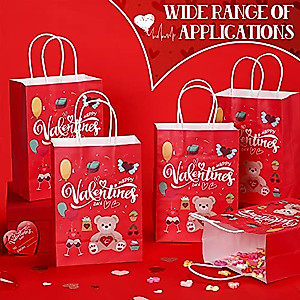 Sherr 100 Pieces Valentine's Day Paper Gift Bags Elegant Coated Paper Wrapping Bags Cardboard Bags Love Candy Present Bags with Handle for Wedding and Valentine Party Favors Gift Giving Gift Wrapping