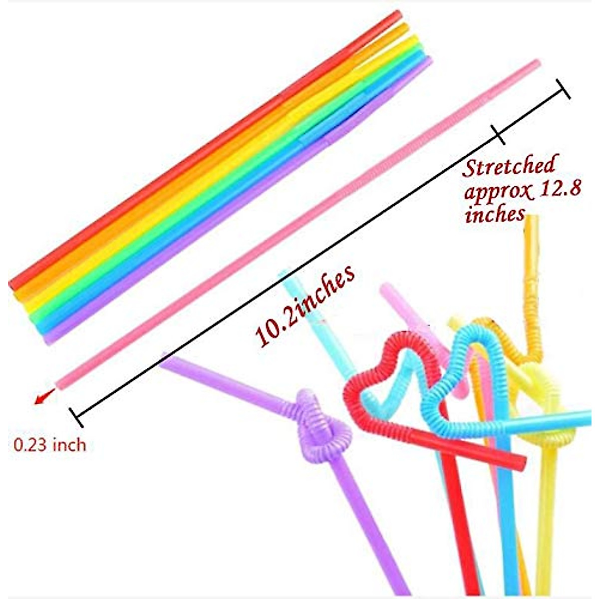 Multi-Colored Flexible Disposable Drinking Straws Bendable Extra Long Bendy Party Plastic Straws, 100 Count