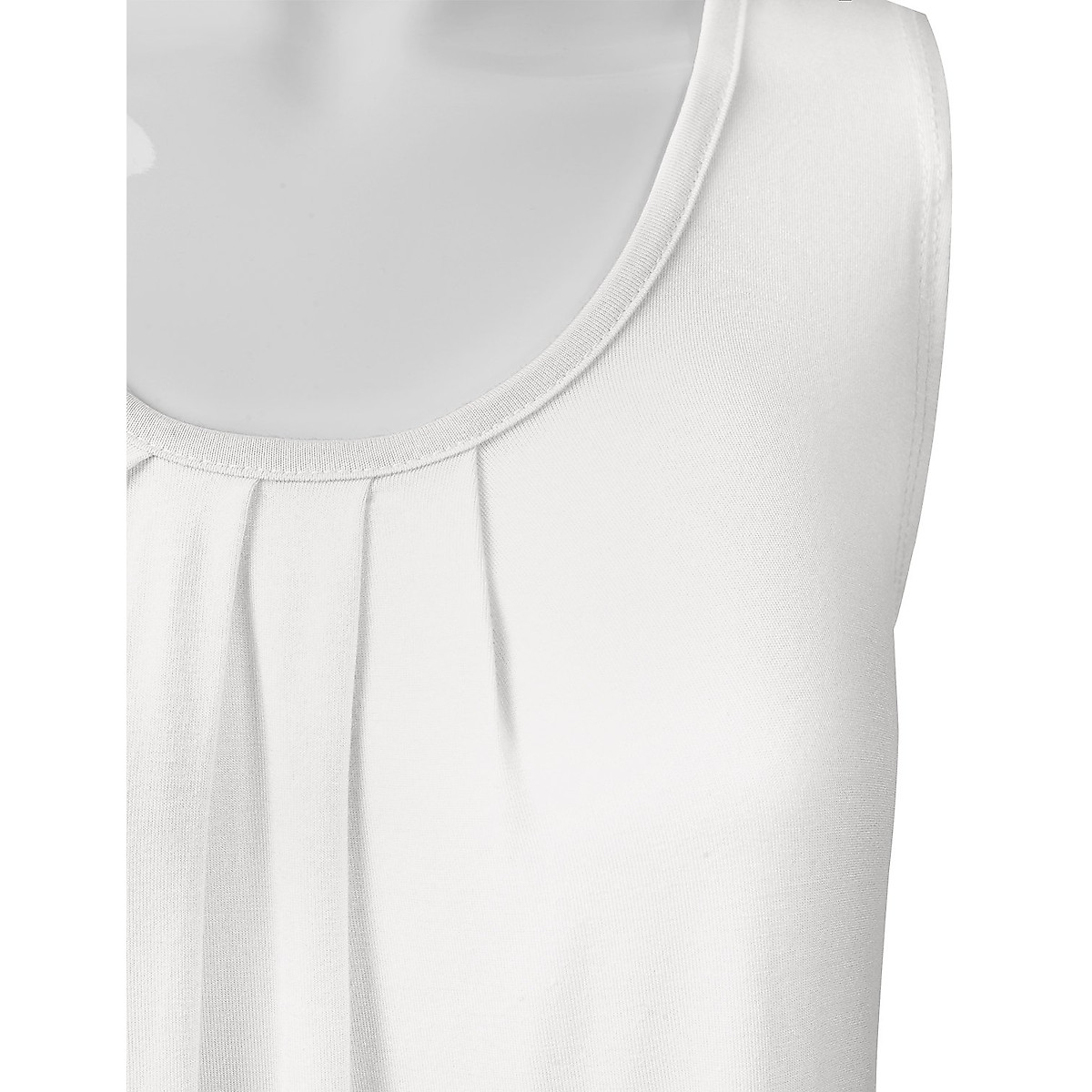 EIMIN Women's Pleated Scoop Neck Sleeveless Stretch Basic Soft Tank Top Ivory L