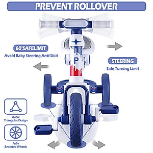 Lipneaed 3 in 1 Toddler Tricycles for 1 to 4 Years Old Kids, Trike for Boys Girls Balance Bike with Adjustable Seat Height Convertible Rear Wheels and Removable Pedal (Blue)