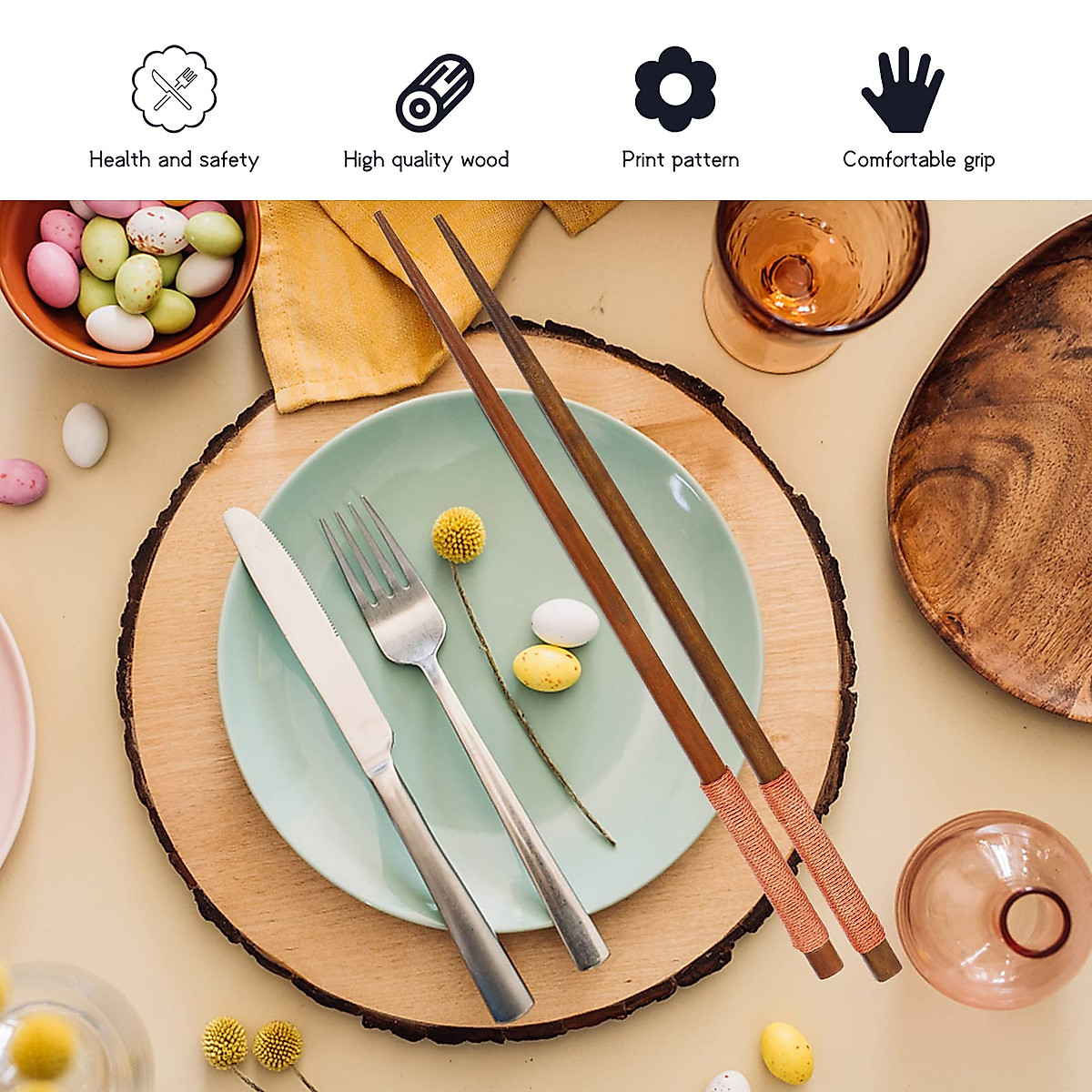 Set Cutlery Spoon Wood Dinnerware Coffee Spoon Wooden Flatware Ramen Kit Portable Chop Sticks Wooden Forks Wooden Spoon Portable Chopsticks Wooden Cutlery Tie up Travel Manual Log