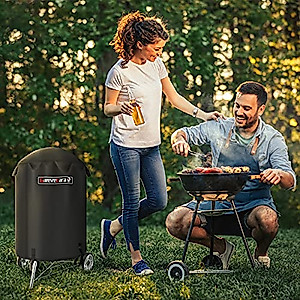 BBQ Grill Cover, 22 Inch Charcoal Kettle Grill Cover, Heavy Duty Waterproof & Dustproof Oxford Fabric Round Barbecue Grill Cover with Handle & Hook&Loop, for Weber, Char-Broil and More Grills