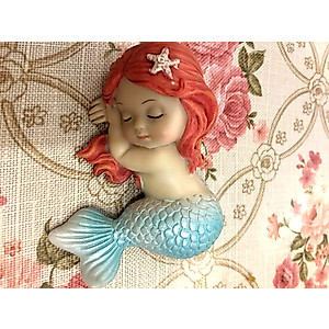 Miniature Fairy Garden and Aquarium Decorations Resin Sleeping Little Mermaid Statue Blue