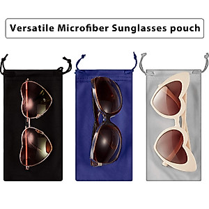 Frienda 12 Pieces Microfiber Pouch Case Bag Microfiber Glasses Sunglasses Case Soft Sunglasses Pouch with Eyeglass Cleaning Cloth (Black, Gray and Blue)