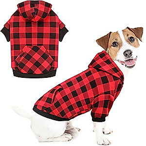 Dog Hoodie Dog Sweater Red Buffalo Plaid Dog Clothes Warm and Soft Breathable Cozy Medium Dog Hoodie Dog Sweaters for Medium Dogs with Pocket(M)