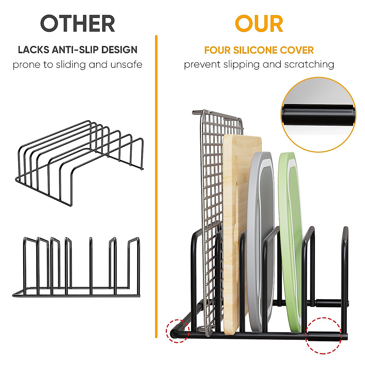 AKSONMN Metal Black Cutting Board Organizer Rack - Perfect Stand for Cutting Boards, Baking Sheets, Cookie Pans, and Bakeware - Ideal for Kitchen Cabinet & Countertop Storage