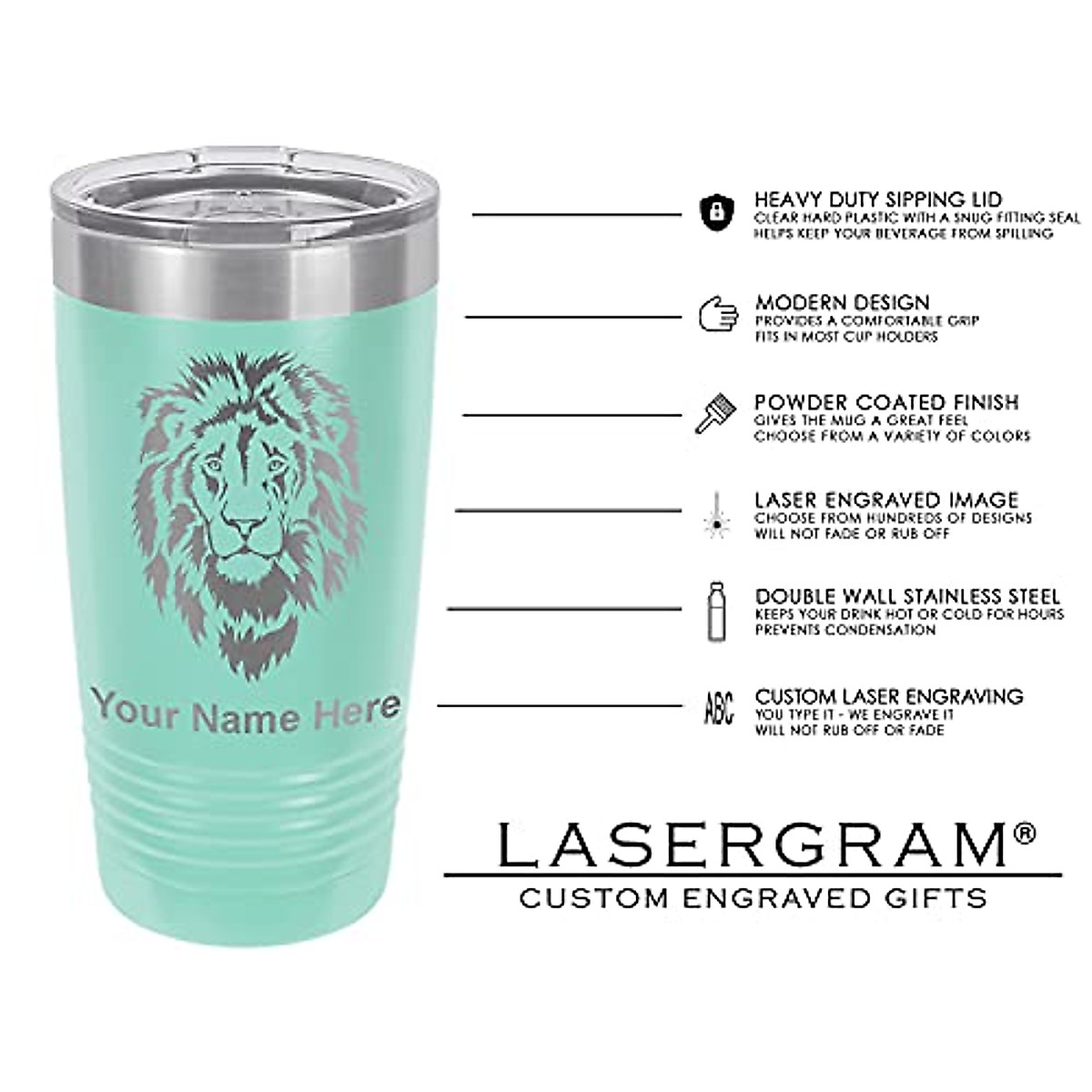 LaserGram 20oz Vacuum Insulated Tumbler Mug, Sign Language I Love You, Personalized Engraving Included (Teal)