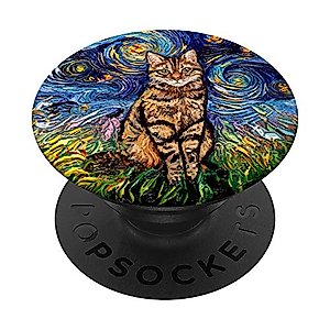 Brown Tabby Cat Starry Night Impressionist Animal Art by Aja PopSockets PopGrip: Swappable Grip for Phones & Tablets