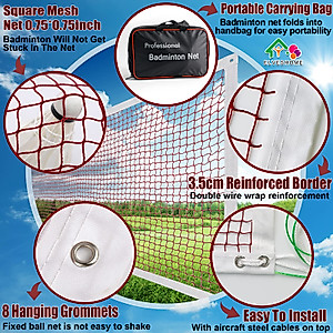 Badminton Net, Badminton Net for Backyard, Badminton Net Portable, Indoor Outdoor Badminton Volleyball Nets with Steel Cable, Professional Badminton Net Replacement for Beach, Schoolyard, 20FT x 2.5FT