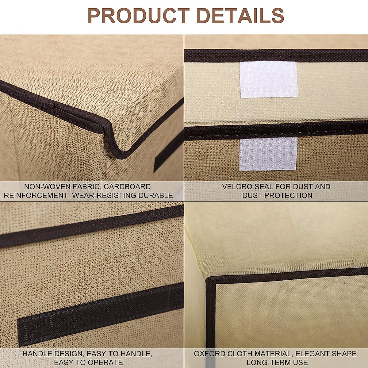 Fabric storage boxes and storage boxes, with handles and flip design, large foldable boxes, used to store books, clothes, toys, family bedroom closets, office storage bags. (2 pieces in beige)
