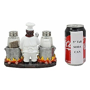 Set Of 1 Standing Chef With Flaming Pots Salt And Pepper Shakers