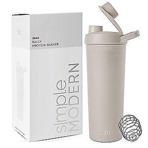 Simple Modern Plastic Protein Shaker Bottle with Ball 24oz | Shaker Cup for Protein Mixes, Shakes and Pre Workout | Rally Collection | Almond Birch