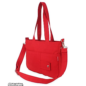 Women's Canvas Shoulder Bag Crossbody Detachable Strap Multi Pockets Messenger Bag Zipped Closure Purse Red