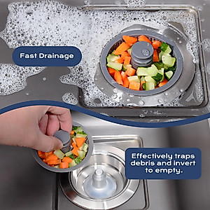 WRISIN 3 in 1 Kitchen Sink Drain Strainer and Stopper, 304 Stainless Steel Sink Stopper, Kitchen Sink Bounce Core Drain Strainer Basket-Design for Quick and Easy Food Catching and Waste Management