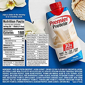 Premier Protein Shake 30g 1g Sugar 24 Vitamins Minerals Nutrients to Support Immune Health, Vanilla, 44 Fl Oz, (Pack of 4)