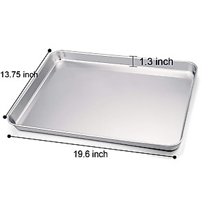 TeamFar Baking Sheet, 20’’×14’’×1’’, Cookie Sheet Half Sheet Baking Pans Stainless Steel, Non Toxic & Healthy, Heavy Duty & Thick Gauge, Mirror Finish & Dishwasher Safe - 2 Piece