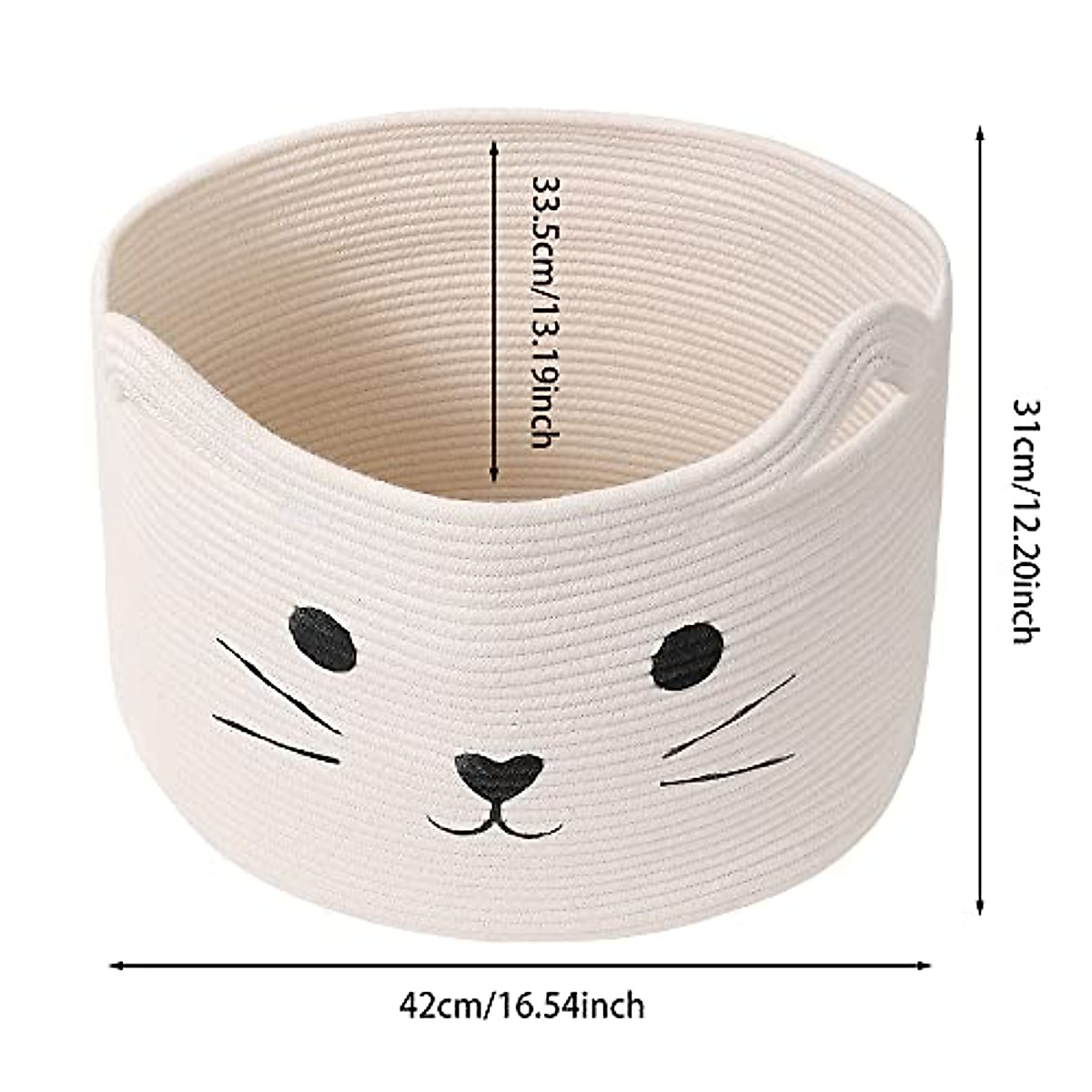 Large Woven Cotton Rope Basket with Handle, Ideal for Storage and Organization for kids toys,Towels, Clothes, blanket,Gifts. Pet Basket for Cat & Dog，Laundry Blanket Basket