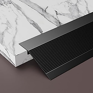 4 inch Floor Transition Strip, 36" Threshold Ramp, Aluminum Exterior Door Thresholds for Wheelchair Access Wood Tile Vinyl Flooring, Extra Wide Metal Entrance Door Edge Trim, Black,1Pack