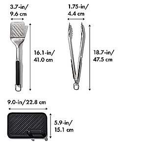 OXO Good Grips Grilling Tools, 3pc Set-Tongs, Turner Rest, Black