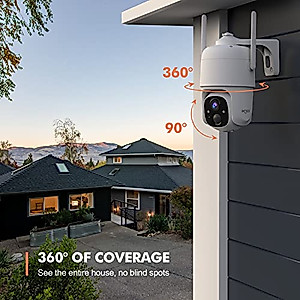 Dzees 2K Security Cameras Wireless Outdoor WiFi, Siren Alarm Spotlight Outdoor Camera Wireless Battery Powered, 360° PTZ Camera, AI Motion Detection, 2-Way Talk, Color Night Vision, IP66, Cloud/SD