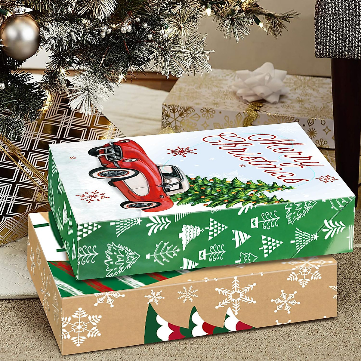 12 Extra Large Christmas Gift Wrap Boxes Bulk with Lids, 12 Tissue paper and 80 Foil Christmas gift Stickers for Wrapping Oversized Clothes (Robes, Sweater, Coat, Shirts) and Xmas Holiday Present