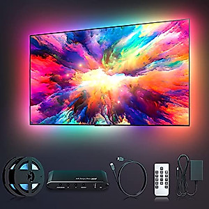 TV LED Backlight with 4K HDMI Sync Box,LED Lighting Strip RGBIC with 7 Scene Mode for 85 Inch and Below TV, Support Remote Control,Sync with Music,TV and Gaming