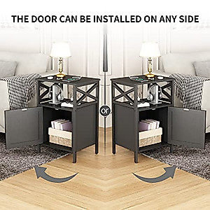 LDTTCUK Side Table with Charging Station, End Table with Power Outlet & USB Ports, Nightstand with 2 Tiers Storage Space and Storage Cabinet, Sofa Side Tables for Bedroom, Living Room,Office,Black