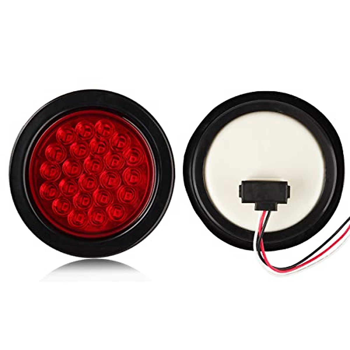 4Pcs 4 Inch Round Led Trailer Tail Lights Red 24 LED Waterproof 4" Brake Stop Turn Tail Marker Trailer Lights Sealed Flush Mount for Truck Trailer RV Boat Jeep UTE UTV 12V Grommet and Plug Included