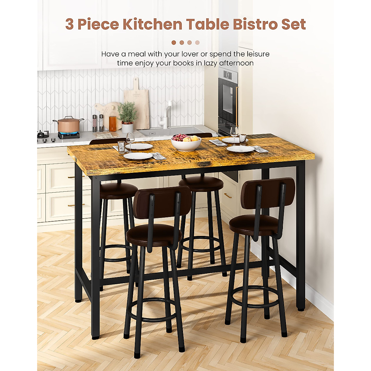 DKLGG Bar Stools, Set of 4 Bar Chairs, Tall Bar Stools with Backrest, PU Upholstered Breakfast Stools Armless Dining Chairs for Kitchen Island Pub Living Room