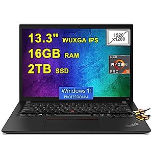 Lenovo ThinkPad X13 Gen 2 Business Laptop 13.3" WUXGA IPS AMD Hexa-core Ryzen 5 PRO 5650U (>i7-1165G7) 16GB RAM 2TB SSD Fingerprint 3-Year Warranty Win11Pro Black + HDMI Cable